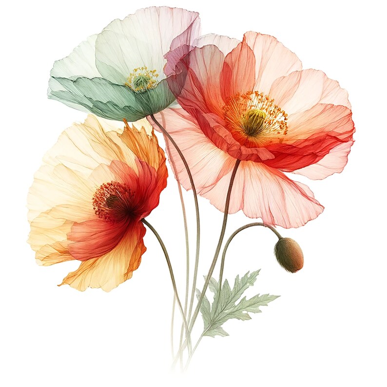35 PNG, Abstract Poppies Clipart Bundle, Poppies Art Print, Printable ...