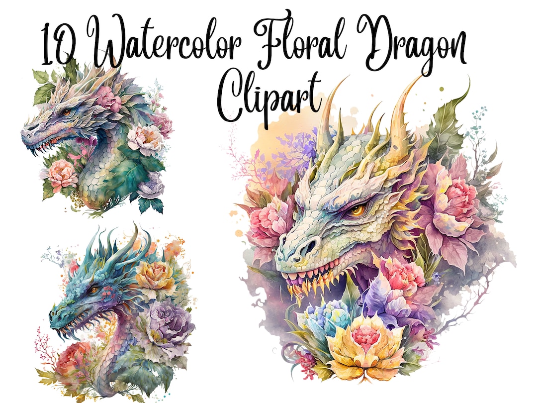 10 Floral Dragon Clipart, Dragon Clipart, Jpgs, Commercial Use, Digital ...