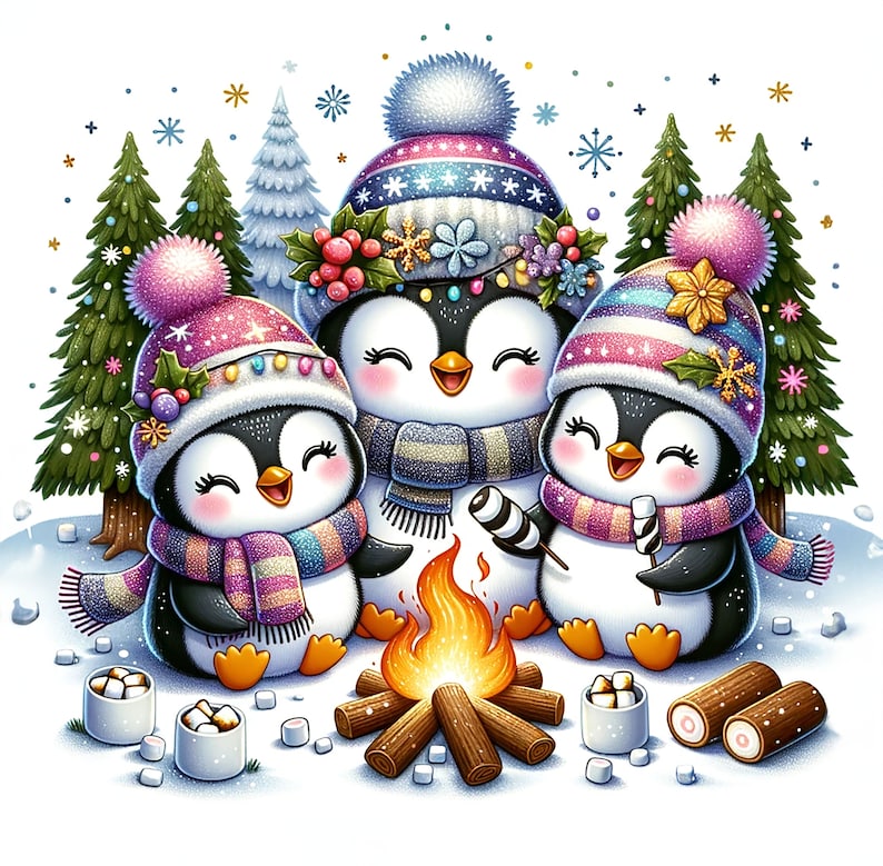 12 Winter Penguin Clipart PNG and JPG, Set 3, Christmas Penguin Clipart ...