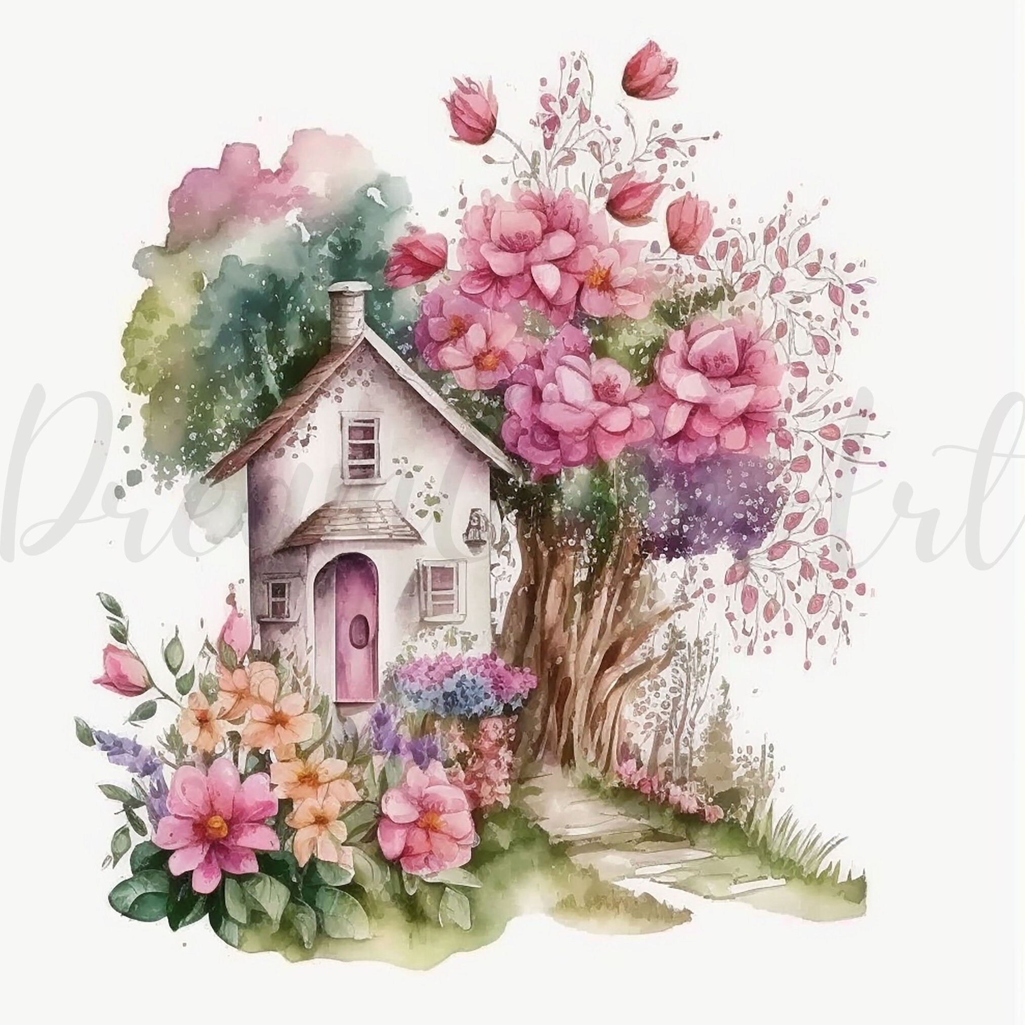 11 Summer Cottages Watercolor Clipart, Jpgs, Digital Planner, Wall Art ...