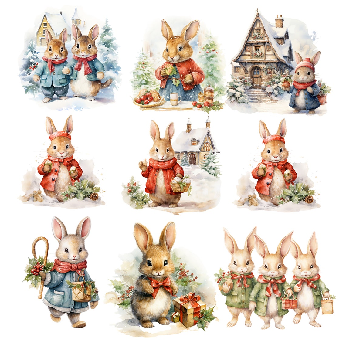 50 Christmas Bunny PNG, Xmas Bunnies Png, Bute Bunny Clipart, Bunny ...