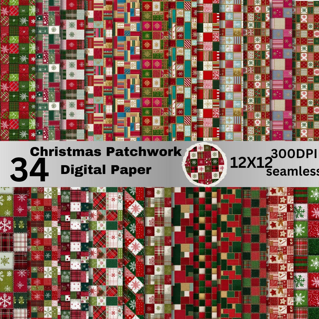 34 Christmas Patchwork Fabric, Quilted Textures, Seamless Textile ...