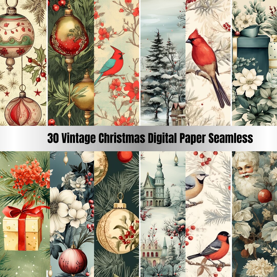 30 Seamless Vintage Christmas Digital Paper Pack, Winter Holiday ...