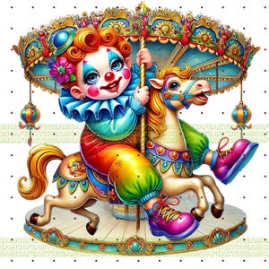 46 PNG Set 5 Cute Clowns Clipart Bundle, Colorful Circus Performer ...