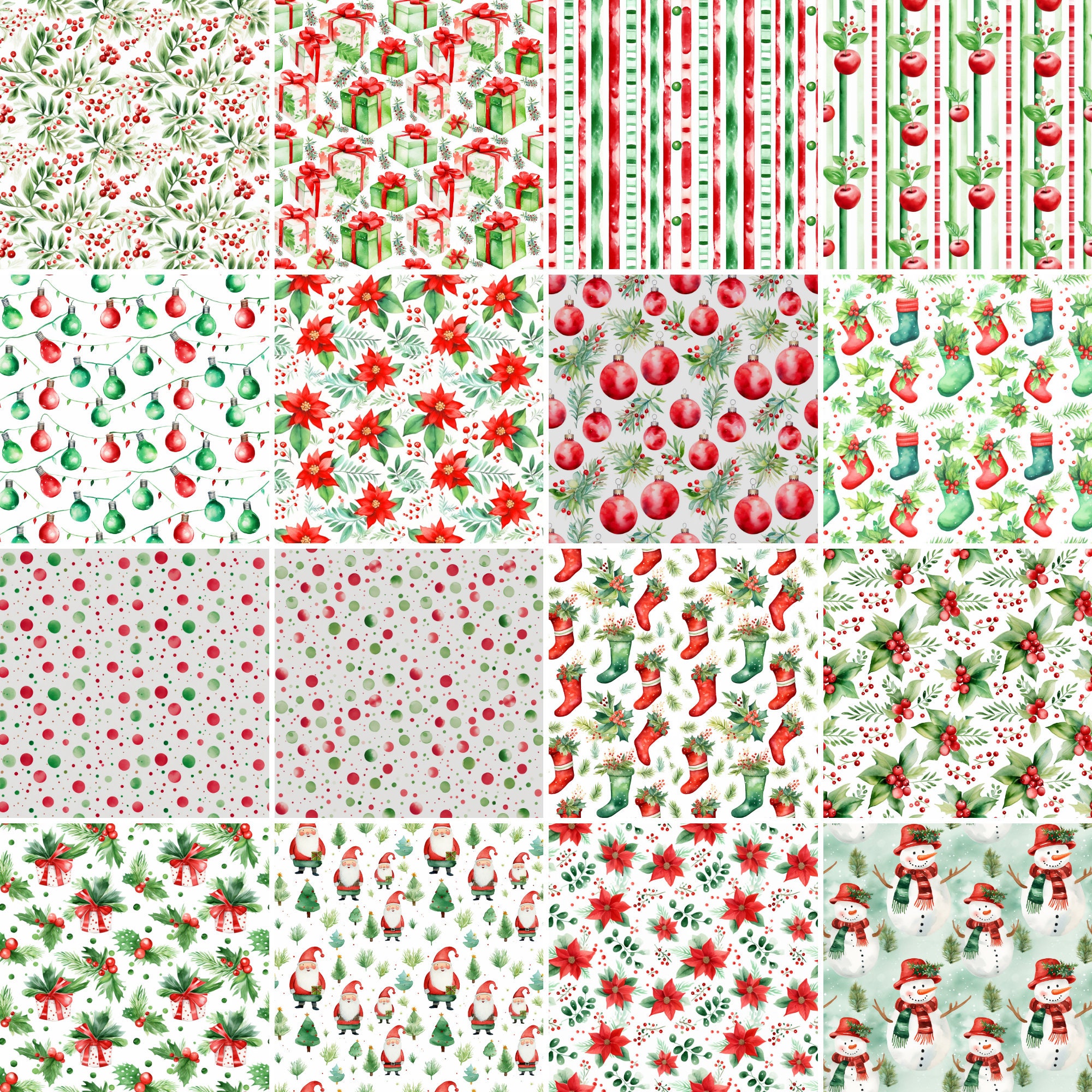 27 Watercolor Christmas Digital Paper: Seamless Floral Textures (JPG ...
