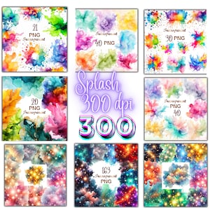 300 Png,dreamy Watercolor Splashes Clipart Bundle,watercolor Color ...