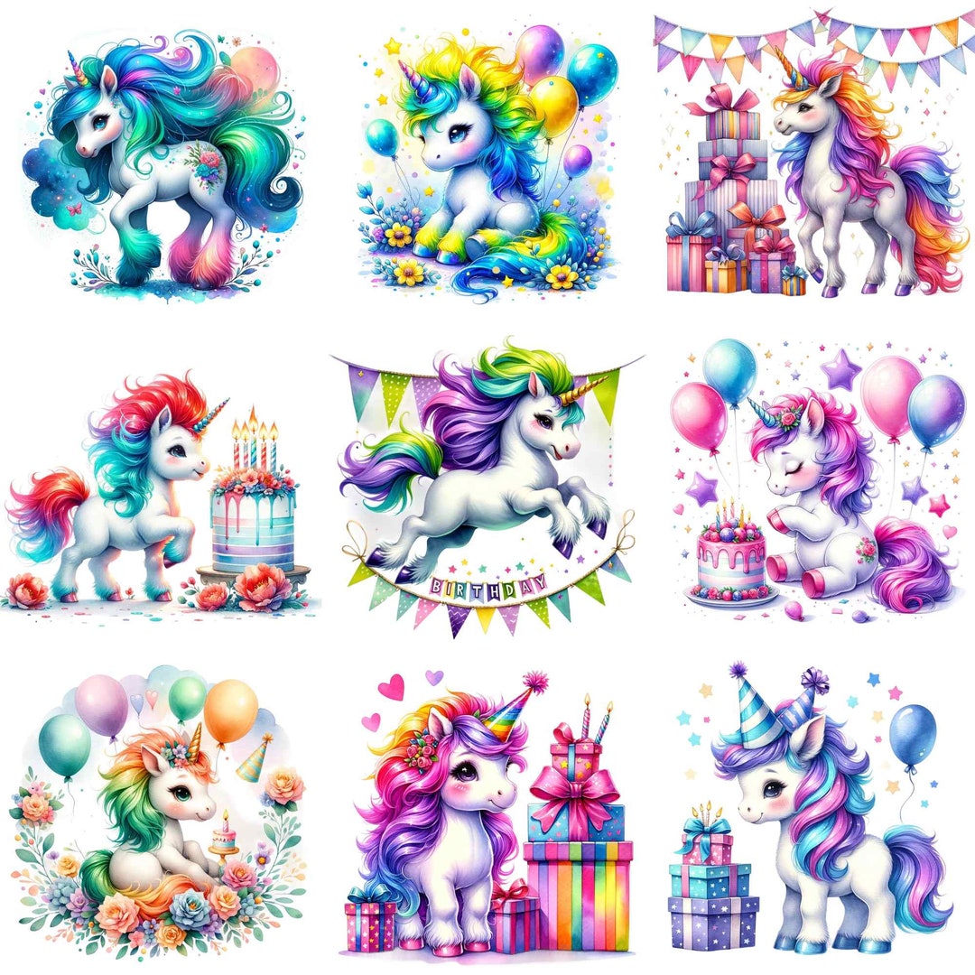 16 PNG, Cute Unicorn Clipart, Unicorn Birthday Invitation,unicorn ...