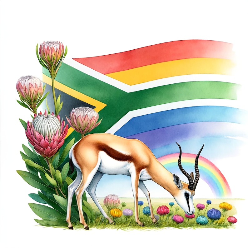 Watercolor African Springbok Clipart Bundle, 15 PNG/JPG South Africa ...