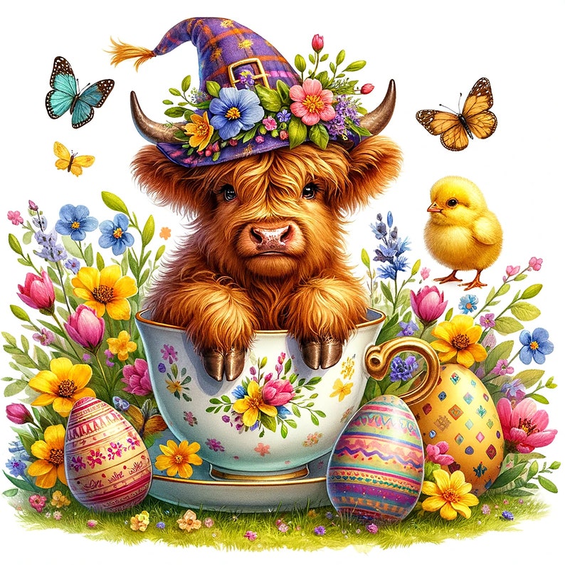 31 PNG Easter Highland Cow Collection Clipart, Spring Highland Cow ...