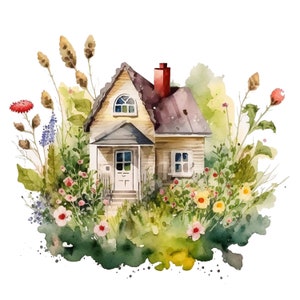 10 Jpgs, Summer Cottages Watercolor Clipart, Digital Planner, Wall Art ...