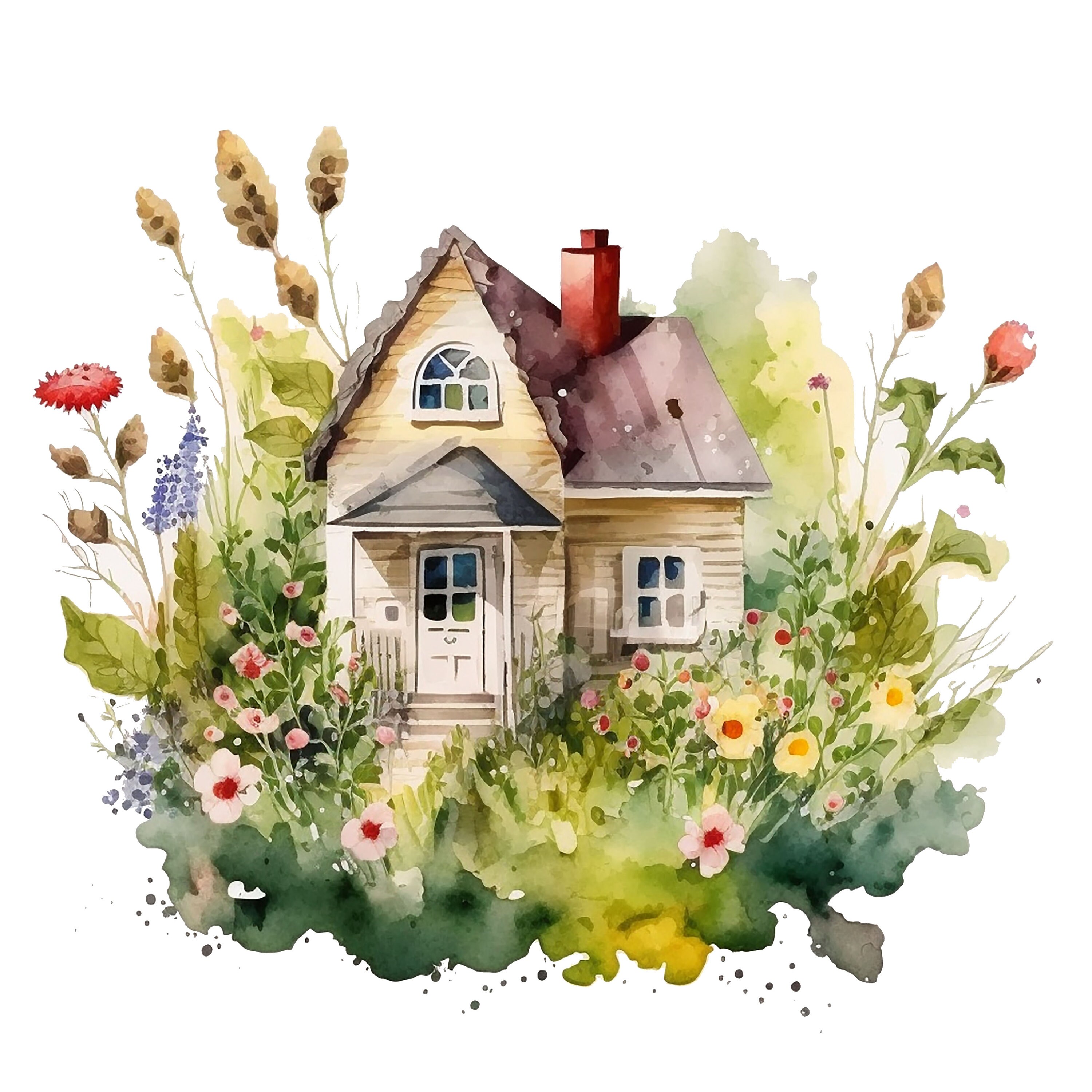 10 Jpgs, Summer Cottages Watercolor Clipart, Digital Planner, Wall Art ...