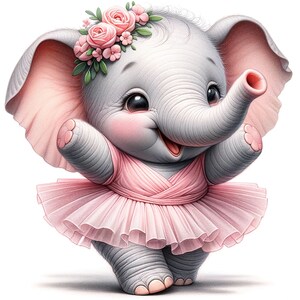 9 PNG/JPG, Watercolor Ballerina Elephant Clipart, Ballet Elephant in ...