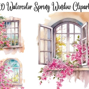 10 Watercolor Spring Window Clipart, Jpgs, Digital Planner, Paper ...
