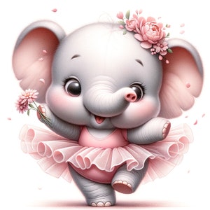 9 PNG/JPG, Watercolor Ballerina Elephant Clipart, Ballet Elephant in ...