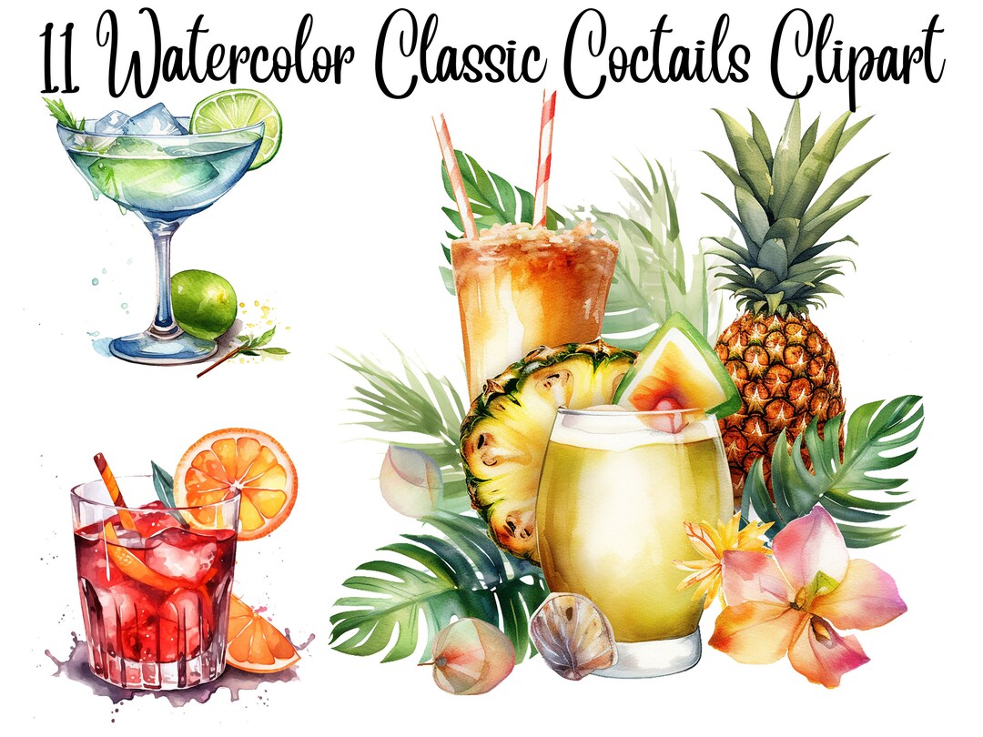 11 Classic Coctails Clipart Holiday Clipart Summer Clipart S Commercial Use Paper Crafts