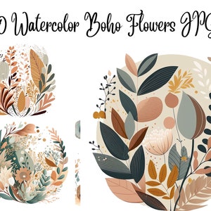 10 Boho Flowers Clipart, Boho Clipart, Jpgs, Commercial Use, Digital ...