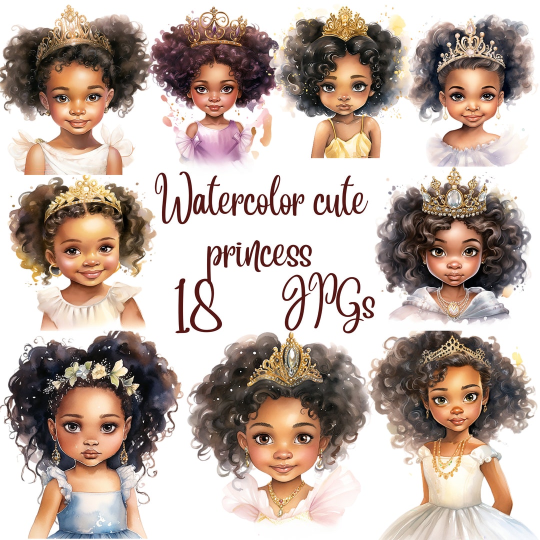 18 Watercolor Cute Princess Clipart, High Quality Jpgs, Digital ...