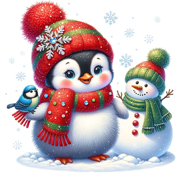 Winter Penguin Clipart - Etsy