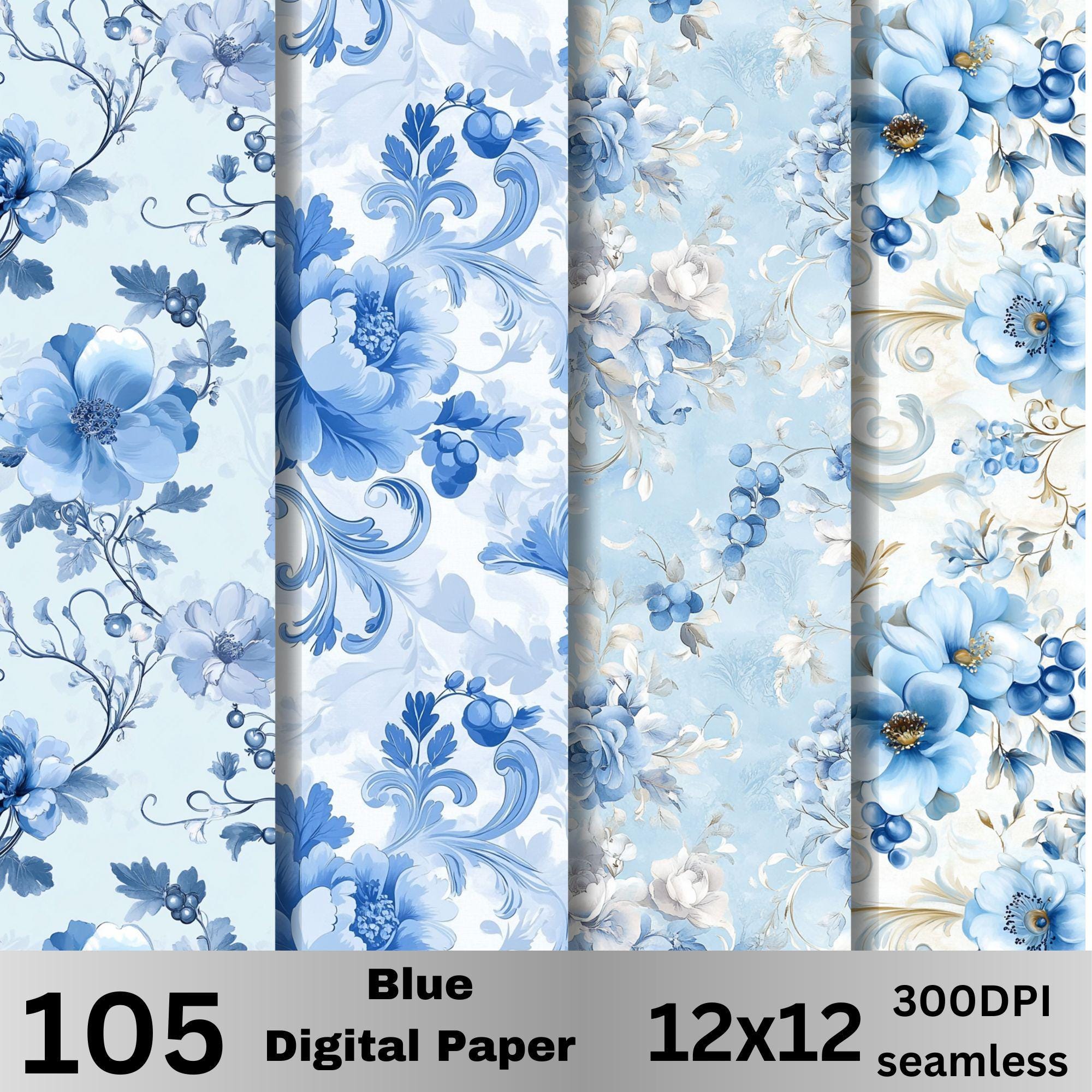 105 Seamless Blue Digital Paper Pack, Blue Pattern Backgrounds ...