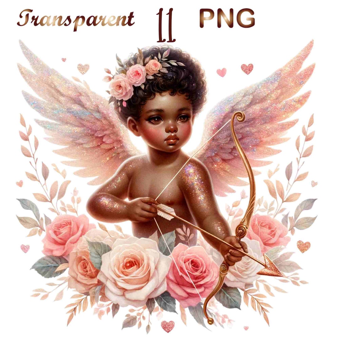 11 PNG Watercolor Valentine's Day Black Cupid Clipart, African American ...