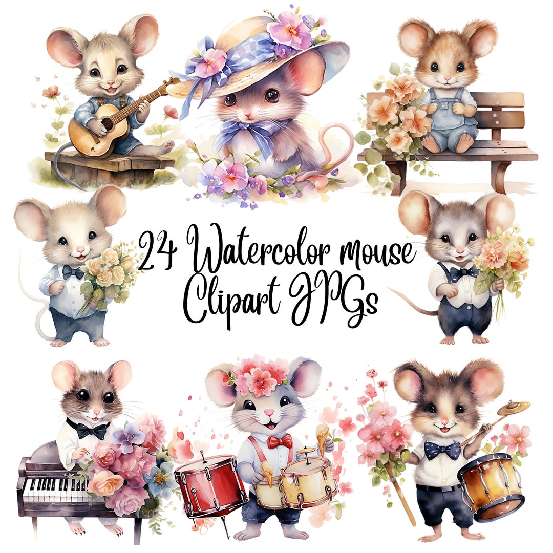 24 Flower Mouse Clipart - High Quality Jpgs - Digital Download - Card ...