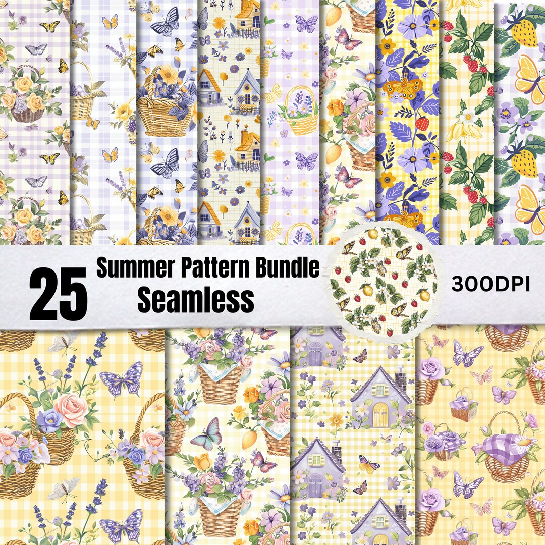 25 Seamless Summer Pattern Bundle, Summer Patterns, Summer Digital ...