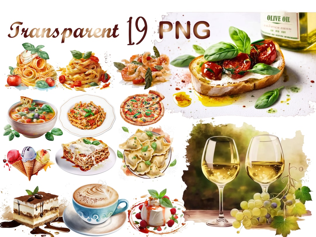 19 Watercolor Italian Food PNG Clipart, Food Clipart PNG, Food Wall Art ...