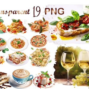 19 Watercolor Italian Food PNG Clipart, Food Clipart PNG, Food Wall Art ...