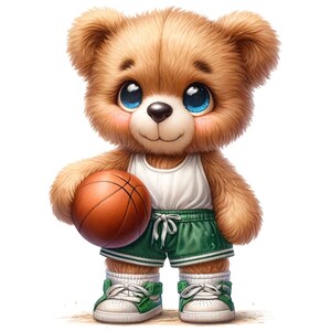 35 PNG, Watercolor Basketball Teddy Bear Clipart Bundle, Teddy Bear ...