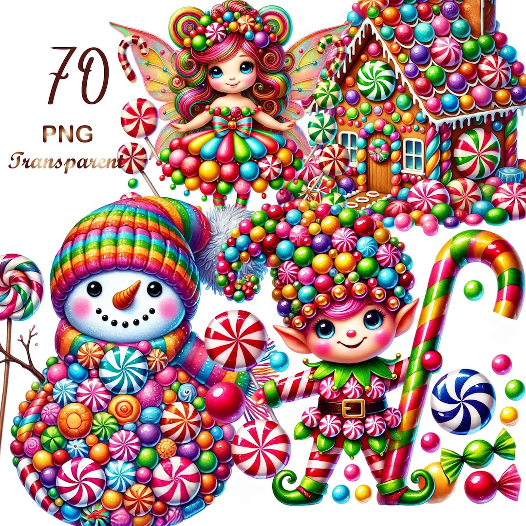 70 PNG, Candy Christmas Clipart Bundle, Festive Candy Graphics, Candy ...