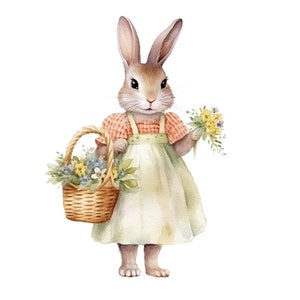 11 Bunny With Flower Basket, Jpgs, Bunny Clipart, Cute Bunny,commercial ...