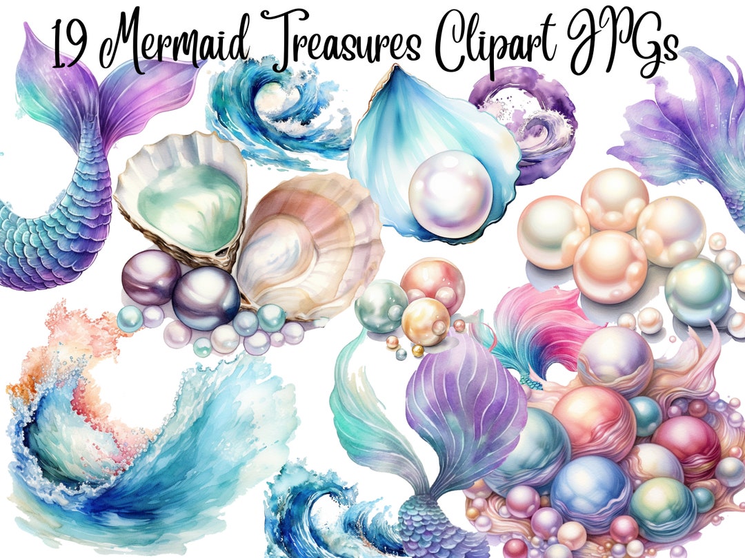 19 Mermaid Treasures Clipart, Jpgs, Purple Pink Mermaid Clipart ...