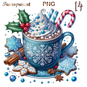 14 PNG Set 1 Winter Hot Cocoa Clipart, Xmas Cocoa Clipart, Hot ...
