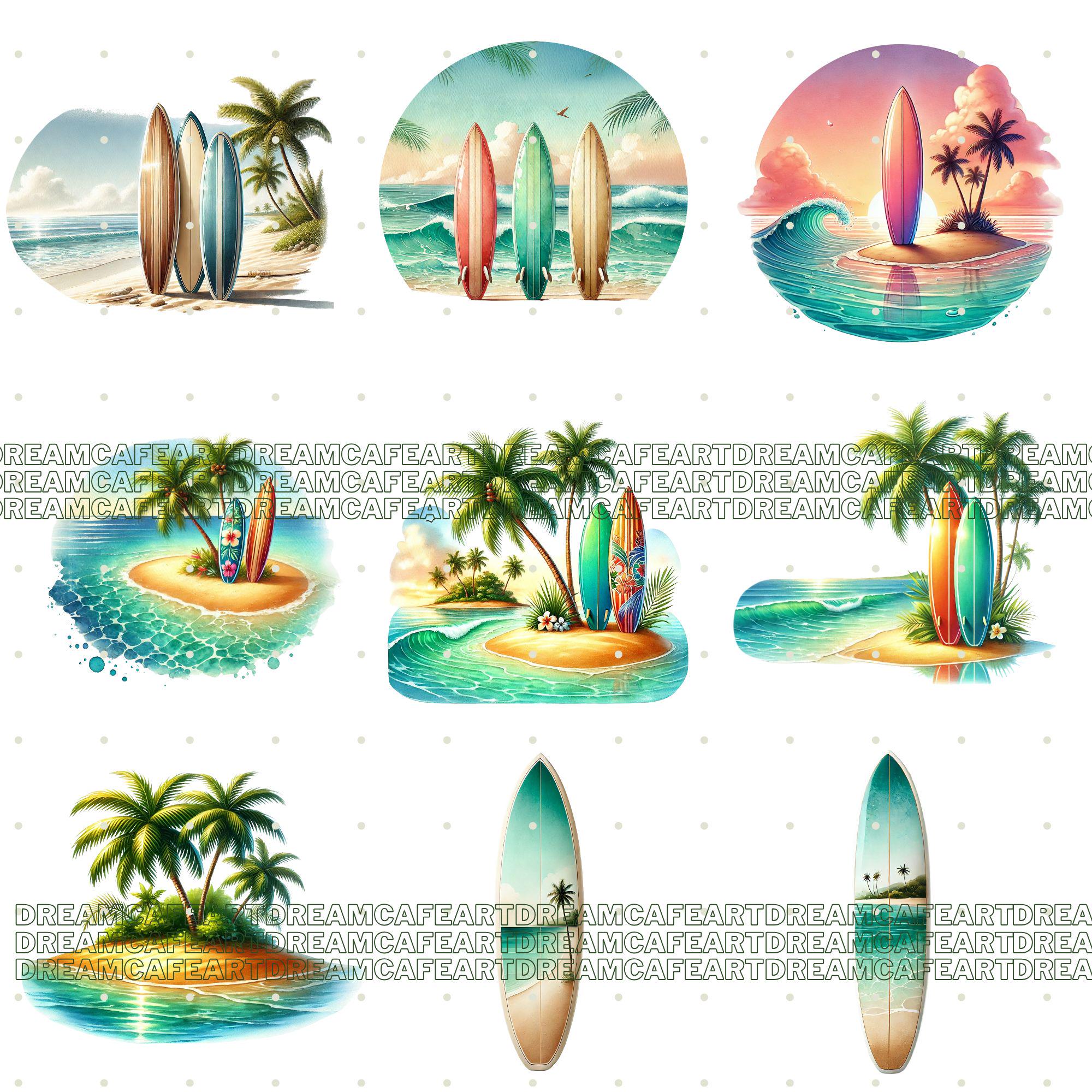 Surfboard Clipart 40 PNG | Aloha Surfing Graphics | Retro Hawaii Beach ...