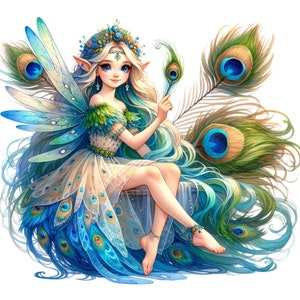 17 PNG, Peacock Fairy Clipart Bundle,peacock Fairy,fairy Illustration Spring Png,mixed Media ...