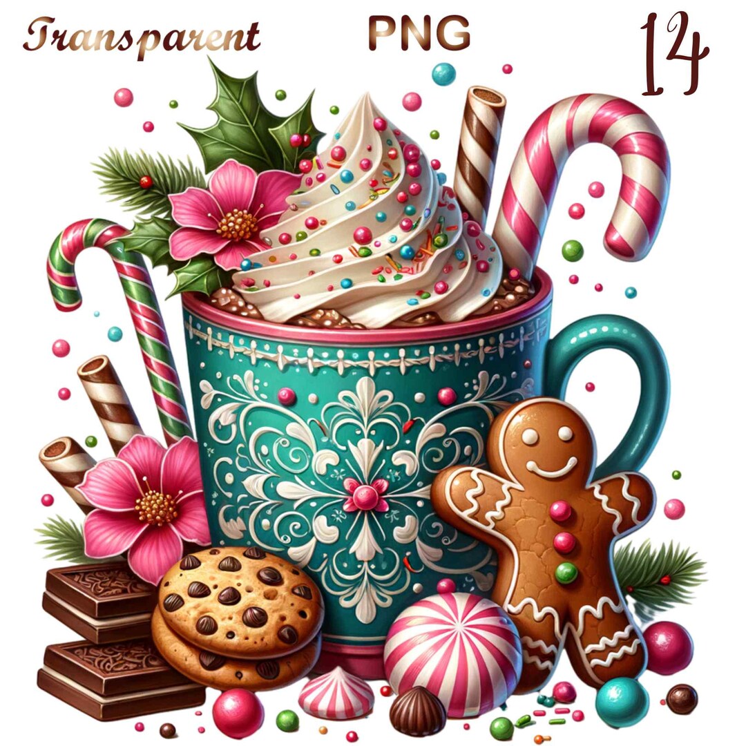 14 PNG Set 1 Winter Hot Cocoa Clipart, Xmas Cocoa Clipart, Hot ...