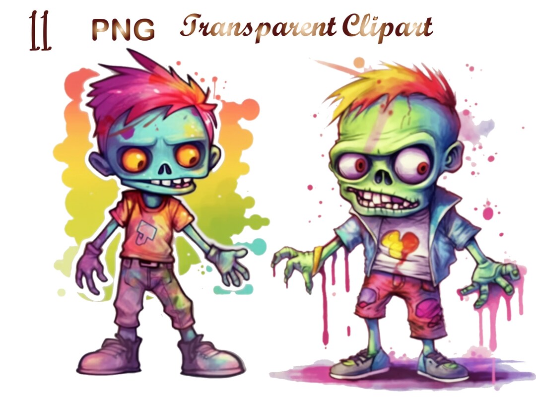 11 Halloween Clipart PNG, Watercolor Horror Zombie Clipart, Kawaii ...