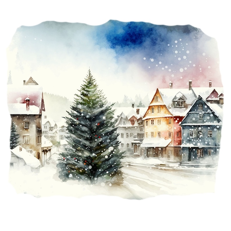 Watercolor Christmas Village Clipart: Winter Holiday Scenes (jpgs ...