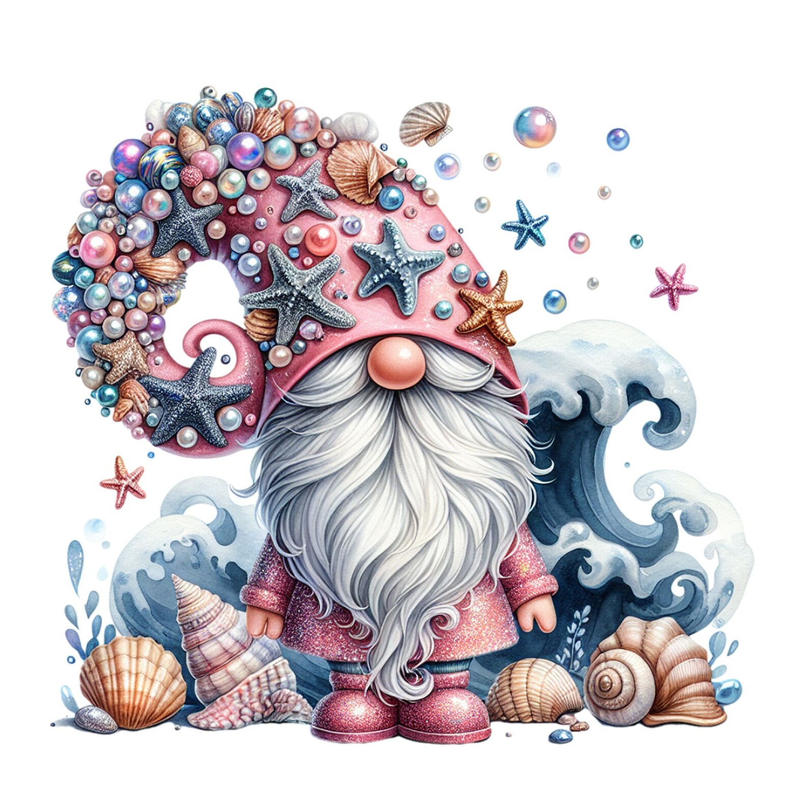 14 PNG, Beach Gnome Clipart Bundle, Cute Beach Gnome, Summer Watercolor ...