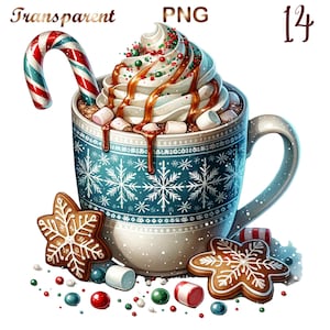 14 PNG Set 1 Winter Hot Cocoa Clipart, Xmas Cocoa Clipart, Hot ...