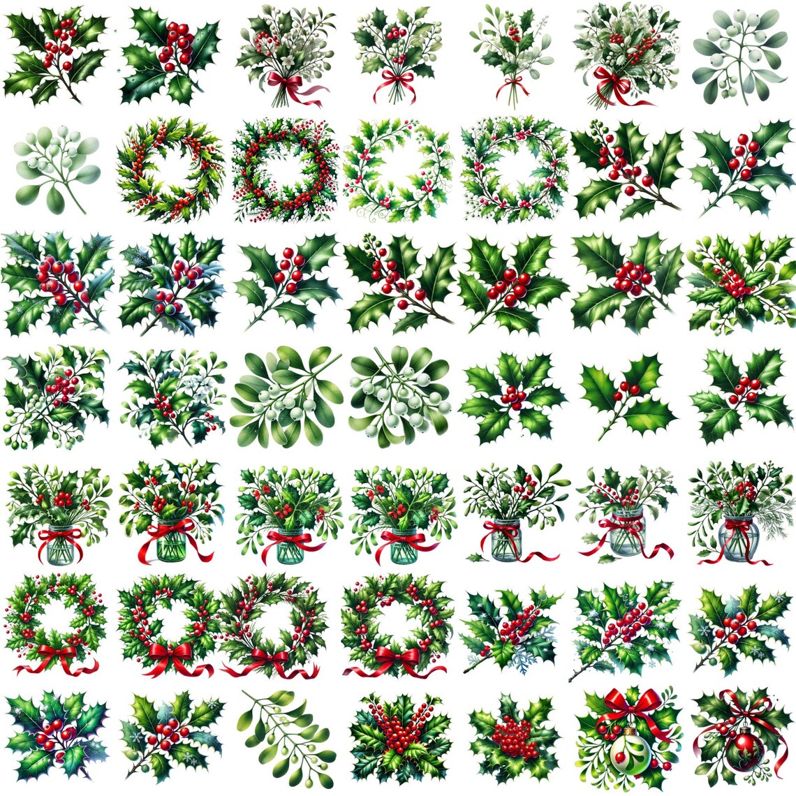 100 PNG, Christmas Holly & Mistletoe Clipart, Holidays Clipart, Holly ...
