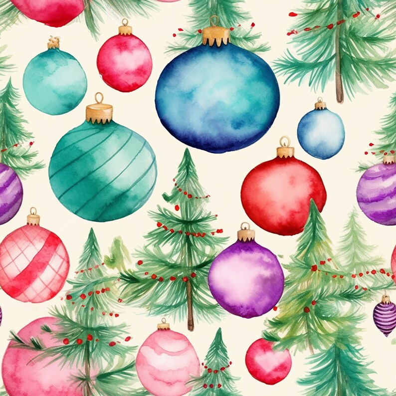 Christmas Seamless - Watercolor Pattern - Seamless Pattern - Commercial ...