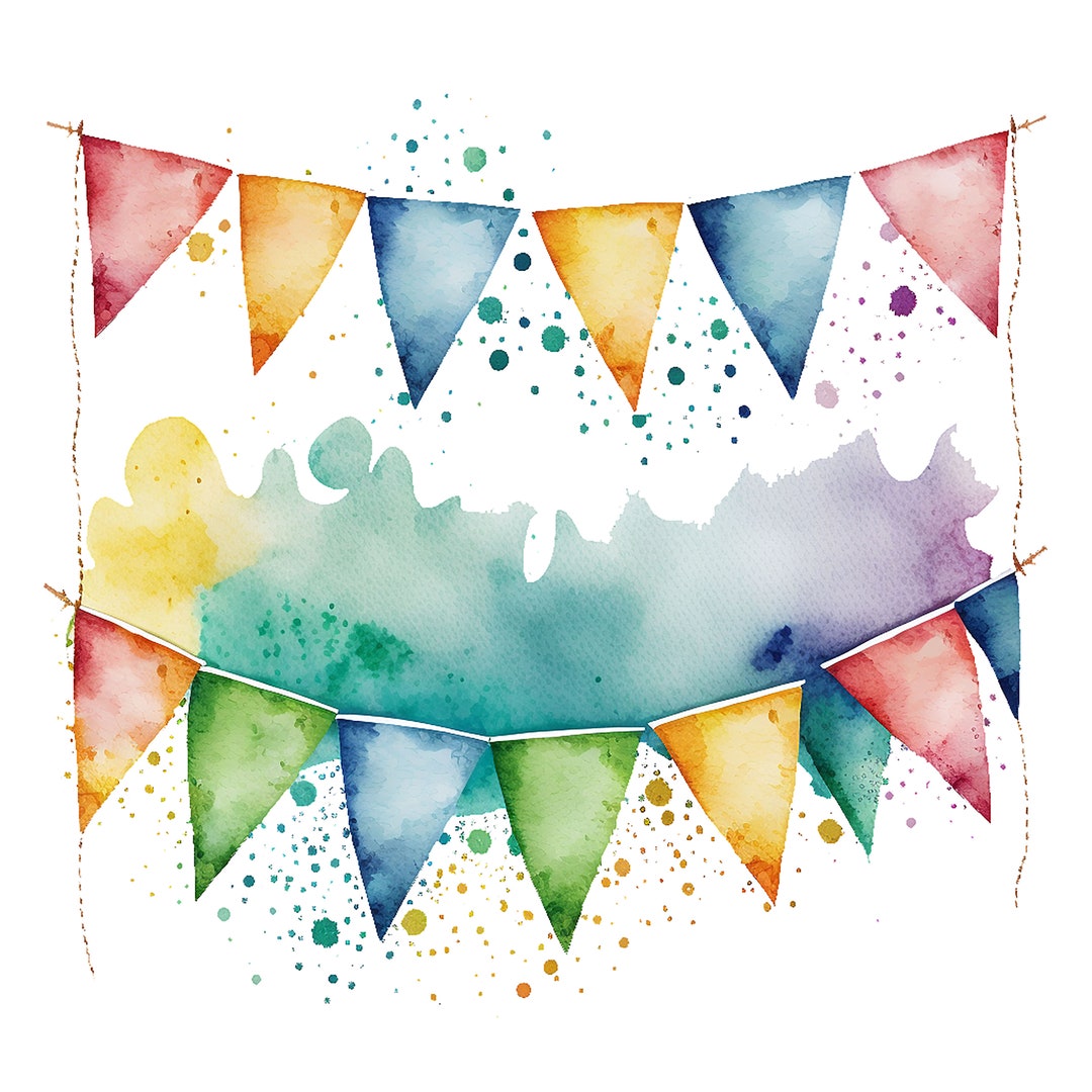 10 Watercolor Bunting Clipart,png, Birthday Party Clipart, Happy ...