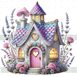 50 PNG Watercolor Fairy Houses Clipart Bundle, Whimsical Houses ...