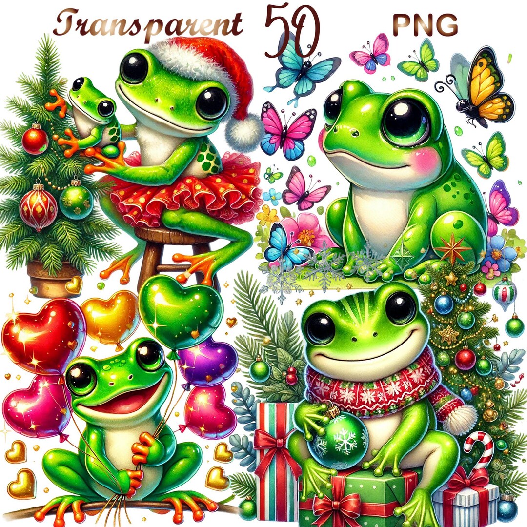 50 PNG Set 2 Cute Frogs Clipart Bundle, Frog Graphics Designs, Digital ...
