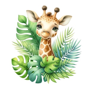 30 PNG, Watercolor Baby Animals in Leaves Clipart, Safari Animals ...