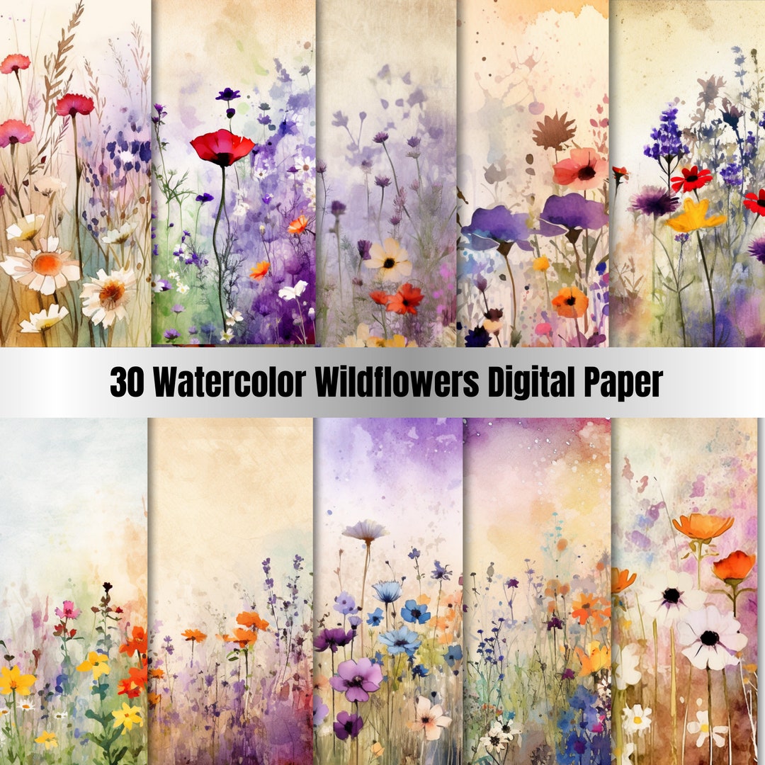 30 Watercolor Wildflowers Digital Paper Set, Spring Flowers Junk ...