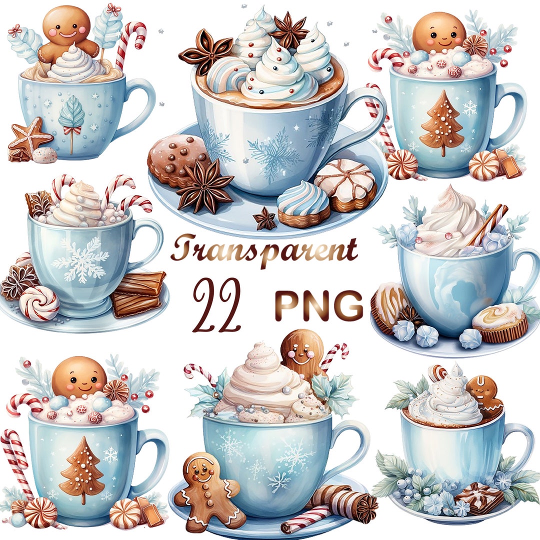 22 PNG Set 3, Pastel Winter Hot Cocoa Clipart, Cozy Hot Chocolate ...