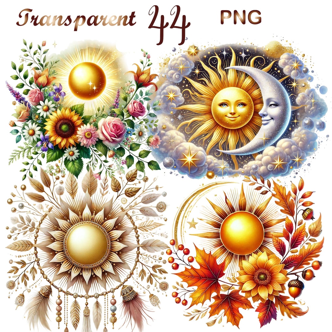 44 PNG Set 1 Sunshines Clipart Bundle, Sunny Illustrations Designs,sun ...