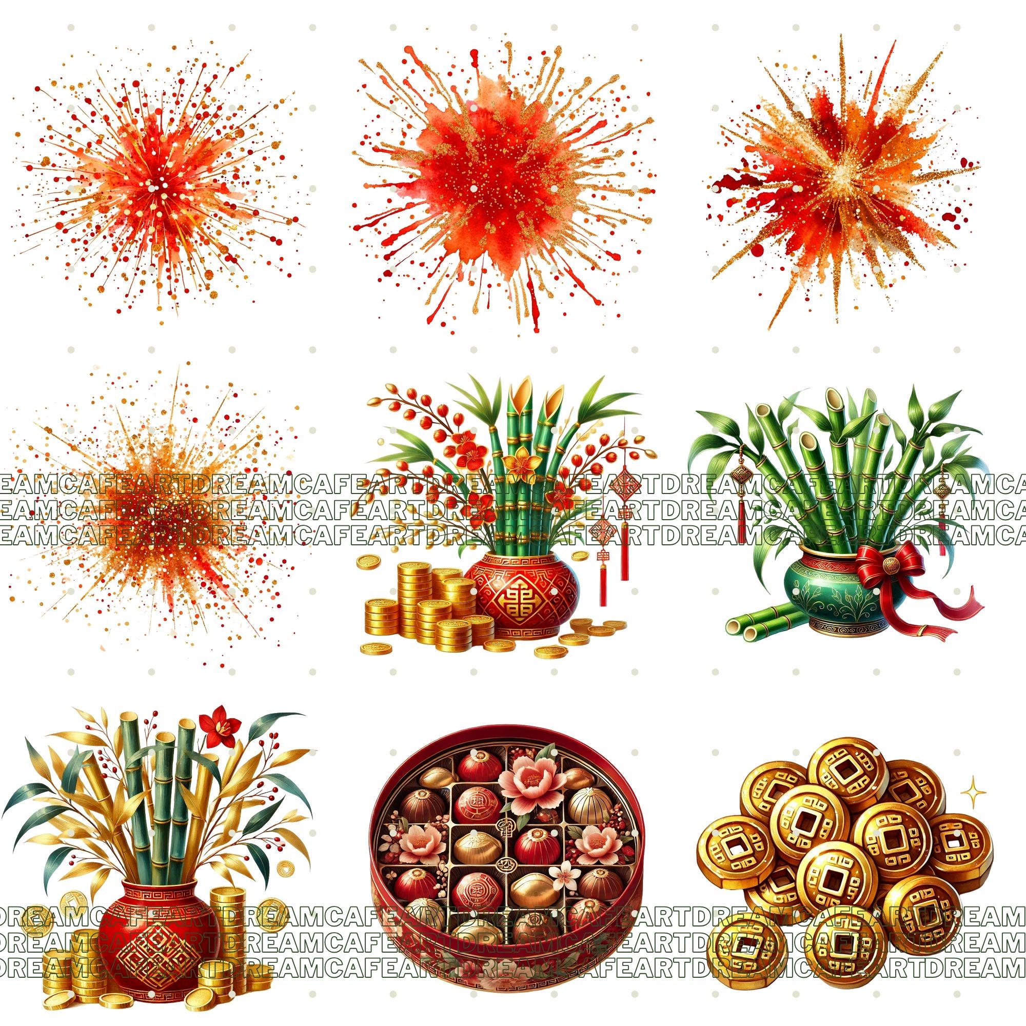 2026 Chinese New Year Clipart Set – Red Gold PNG Bundle With Lanterns ...
